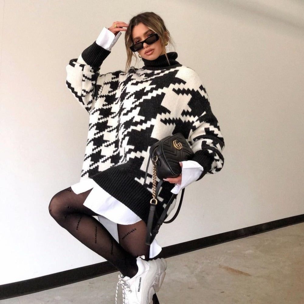 Want And Need Houndstooth Pattern Knit Sweater – Fiel Shop