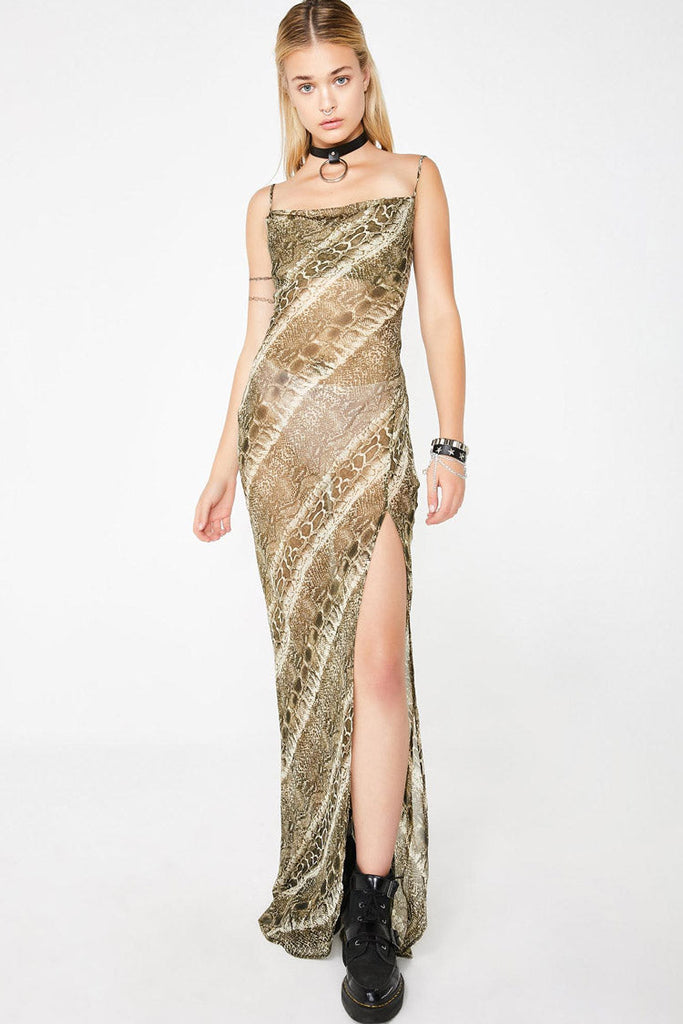 High Slit Cowl Neck Backless Slip Maxi Dress - Snake – Fiel Shop