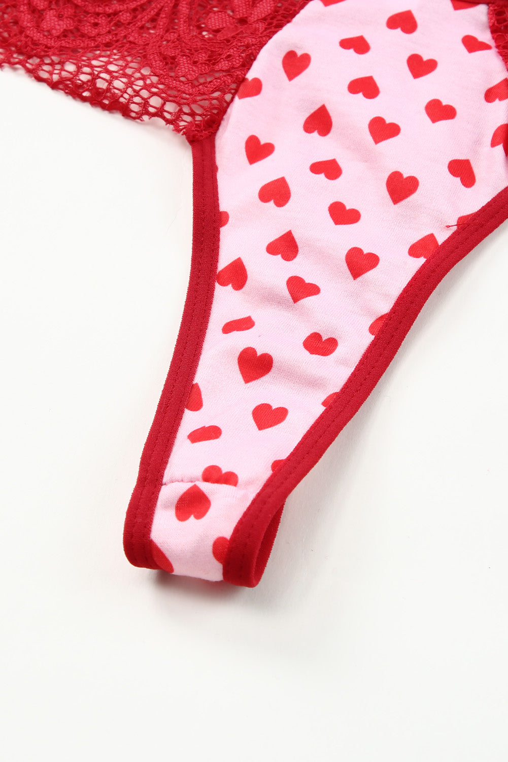 Lace Trim Heart Print Valentines Lingerie Set – Fiel Shop